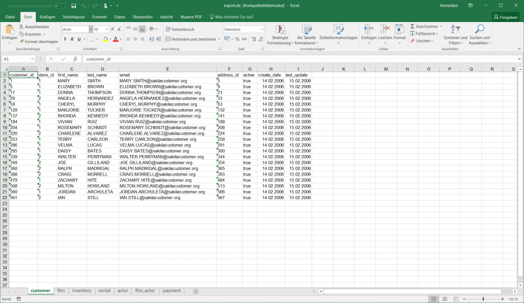 Datanect 1.2.0 – export – excel – Link Intersystems